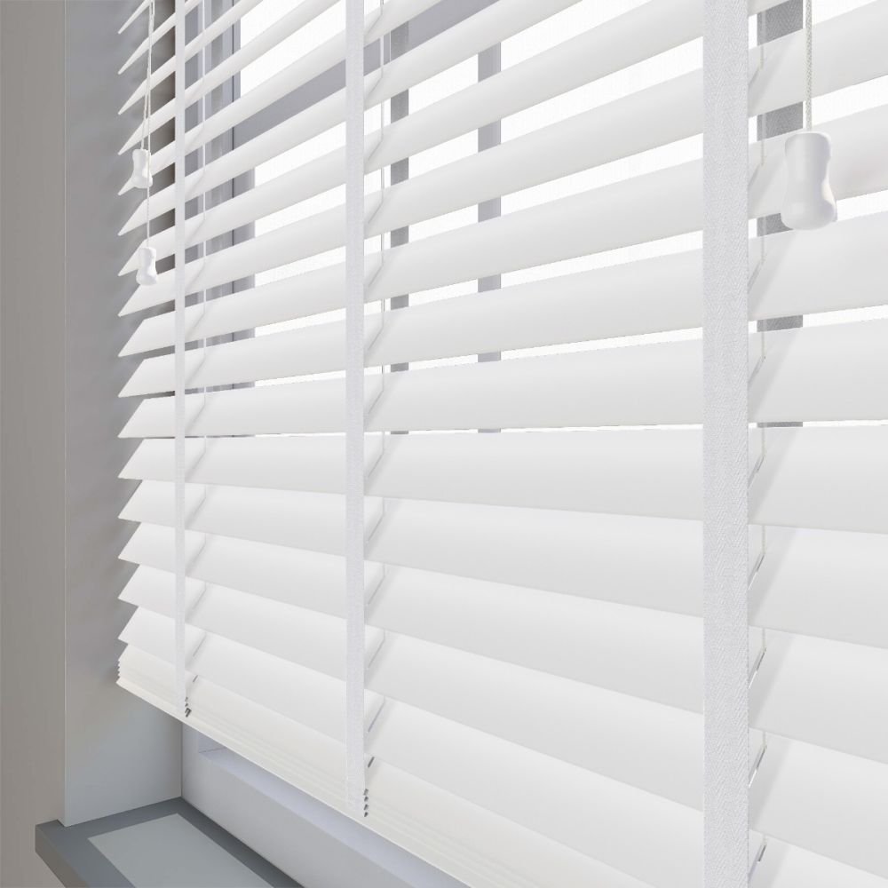 dream taped white fauxwood blinds
