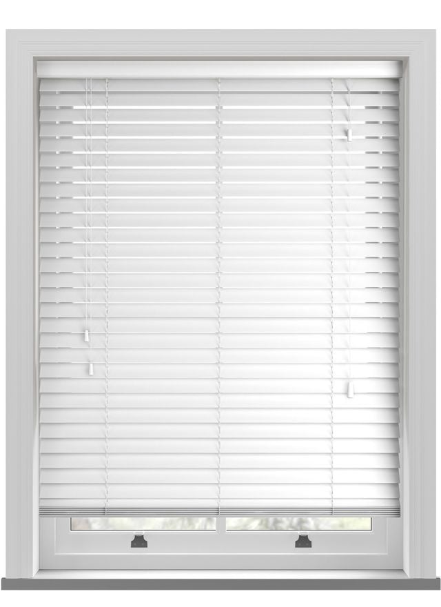 Wooden blinds in bay window store